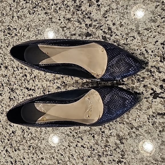 Cole Haan | Shoes | Navy Snake Print Wedge Heels | Poshmark